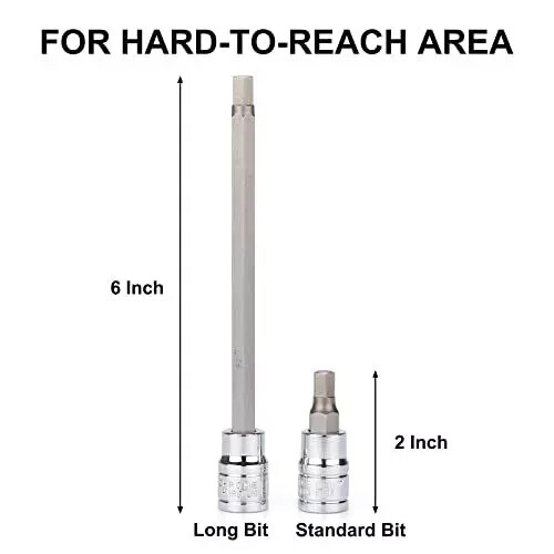 3/8" Drive Extra Long Allen Hex Bit Socket Set S2&crv Sae 10 Pieces 1/ ...