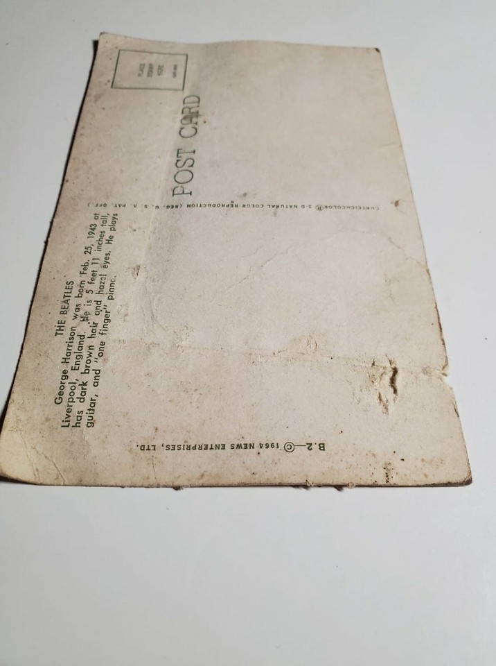 George Harrison Beatles Vintage 1964 Postcard 3.5" x 5.5" | eBay