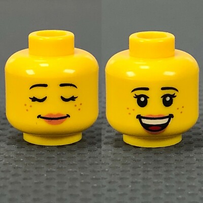 LEGO Female Minifig Head Peach Lips Open Smile Sleeping Freckles Dual ...