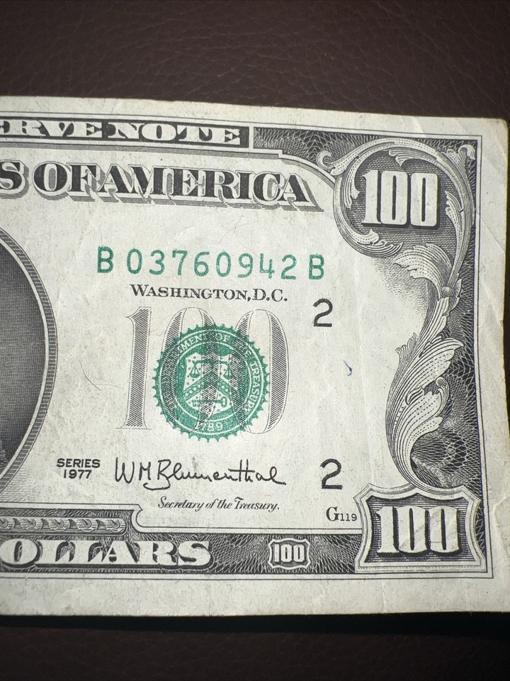 1977 100 Dollar Bill Note Series B 03760942 B Offset Printing Rare! | eBay