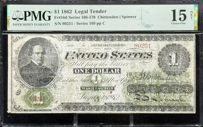1862 Legal Tender $1 Chittenden Spinner Note PMG Net 15 | eBay