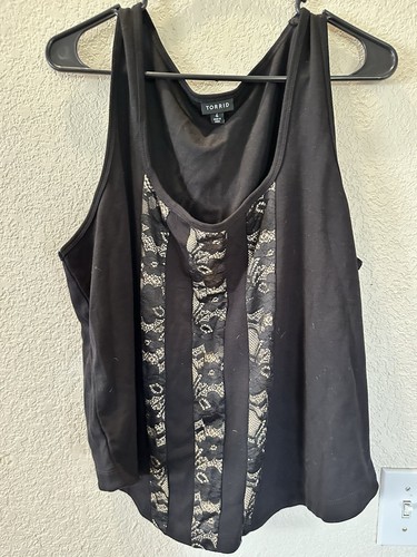 Torrid 4 Sexy Black/Tan Lace Panels Punk Gothic Crop Busty Tank Top | eBay