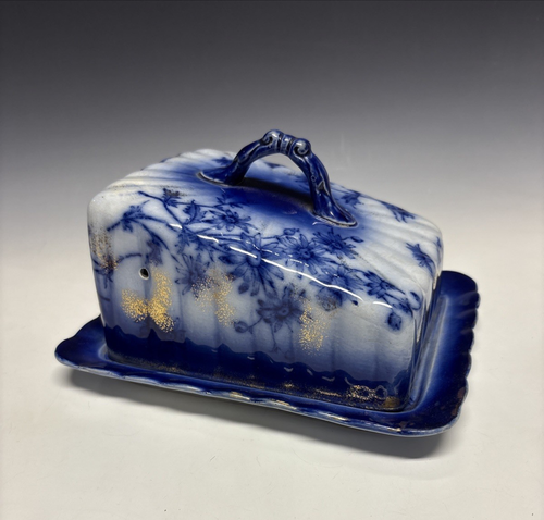 Blue Flow Gold Cheese Dish Domed Gold Accents Brownfields Guild ...
