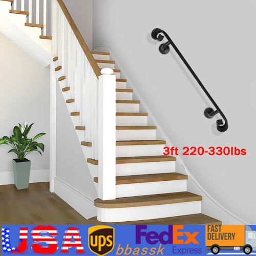 3FT Handrail For Steps Stair Railing Hand Rail Kit Black Outdoor Indoor ...