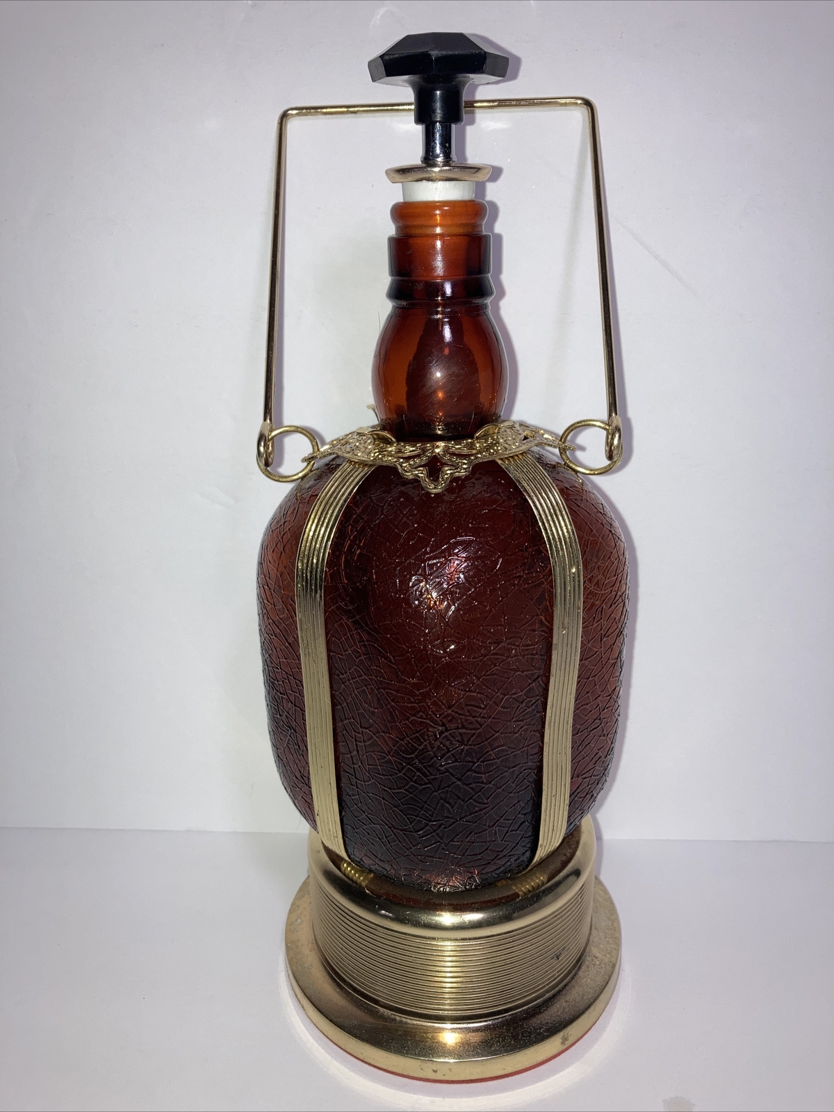 Vintage Unusual Amber Glass Carafe Lantern Music Box with Handle and ...