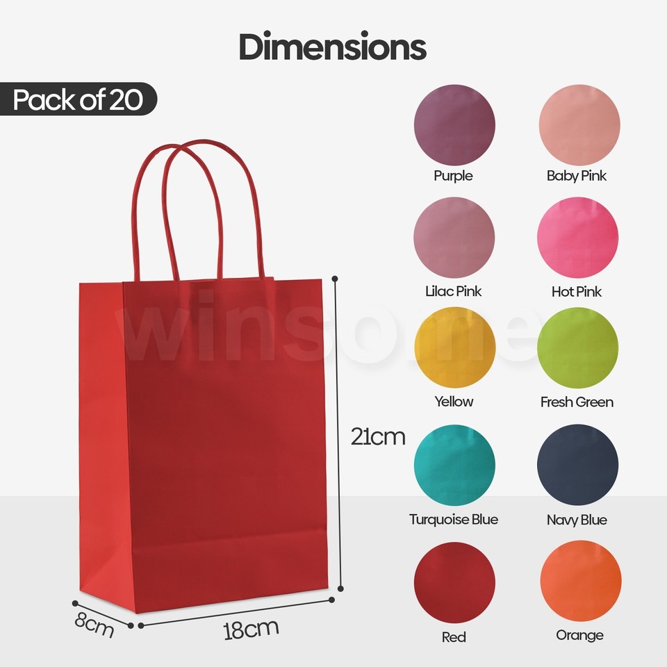 20 Bright Colored Paper Gift Bags with Handles Kids Adults Birthday ...