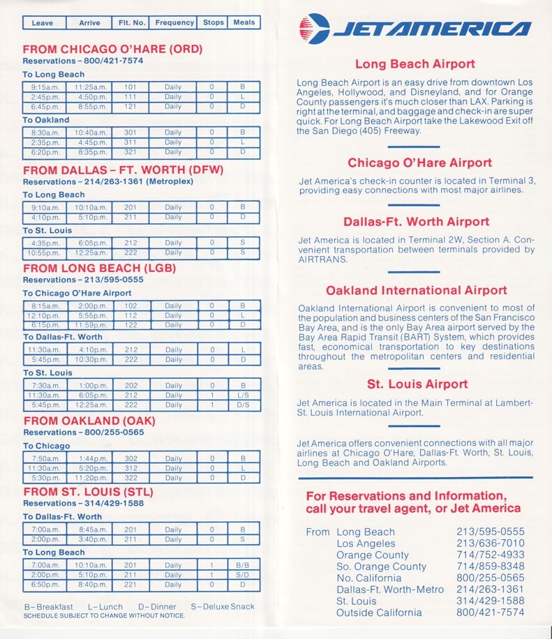 Jet America timetable 1984/08/15 | eBay