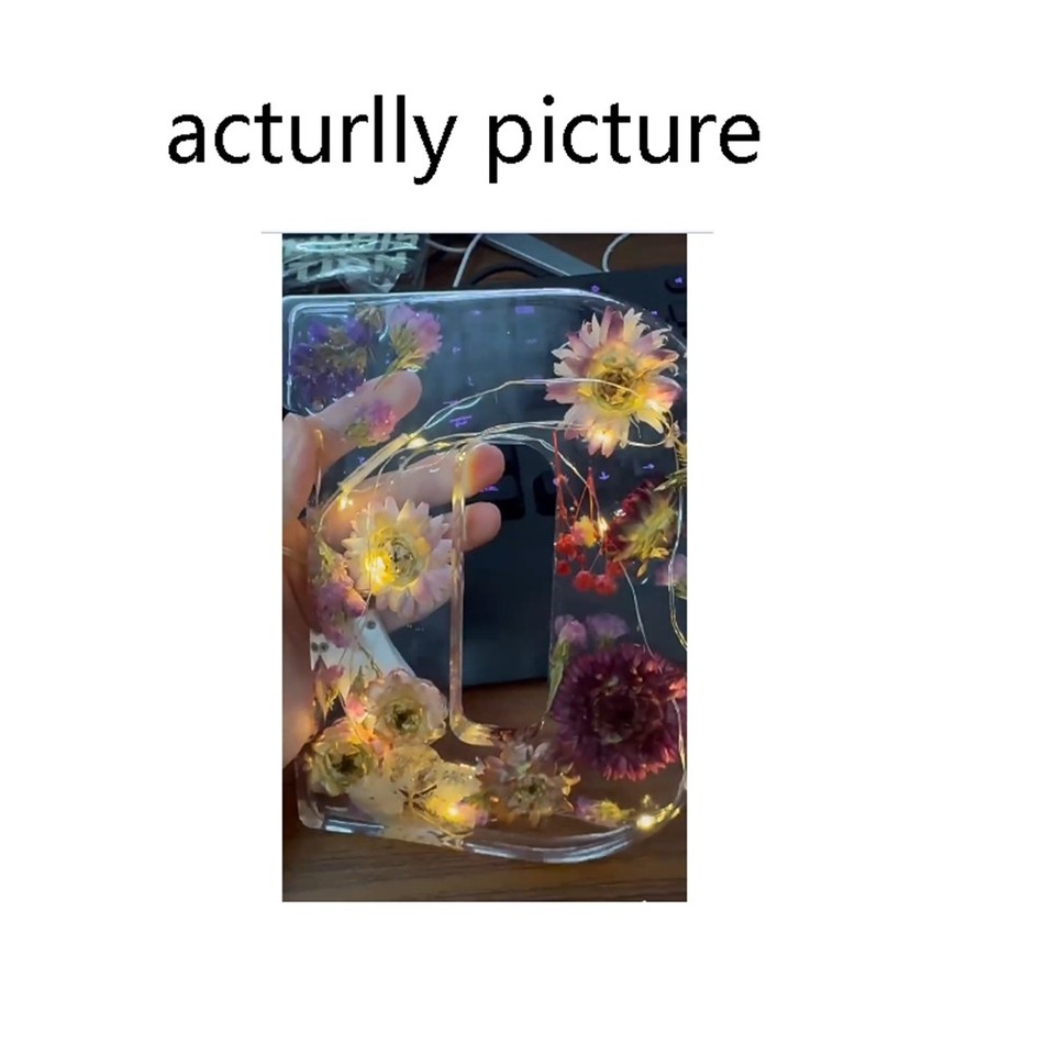 Letters Floral Night Light CreativeDried Flower LED Ambient Lights ...