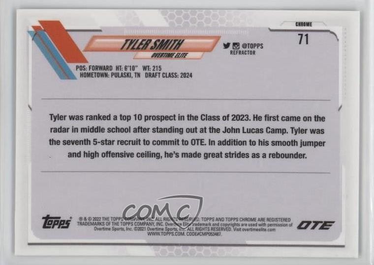 2021-22 Topps Chrome OTE Overtime Elite Refractor Tyler Smith #71 | eBay