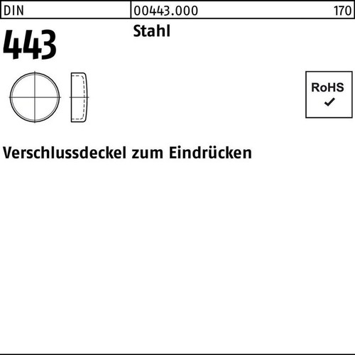 100er PACK(Stk) 004430000120000 Verschlußdeckel DIN 443 z.Eindrücken 12 ...
