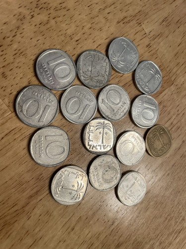 Lot 15 Israel Coin Coins 10 Agorot Hebrew Arabic Palm Tree - Golf Ball ...