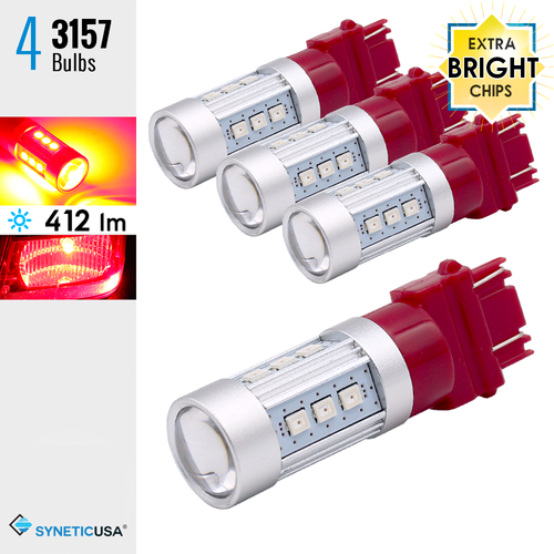 4x High Power 15-LED 3157 Red Brake Tail Stop Projector Light Bulbs ...