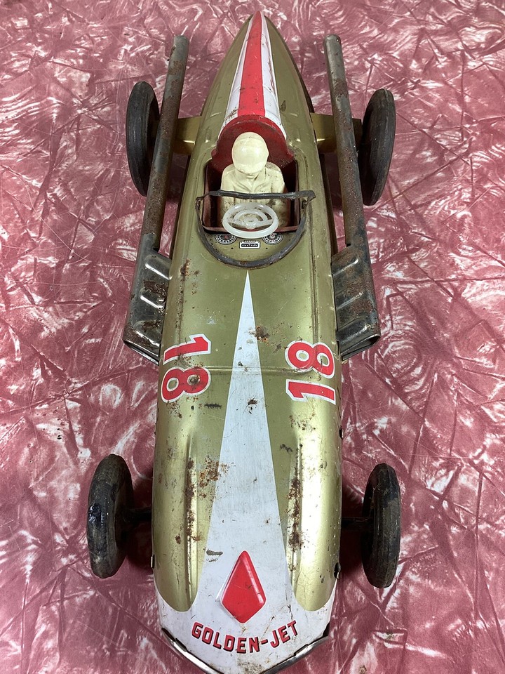 Vintage 12.5” Long Bandai Golden Jet Race Car #18 Tin Toy Car Made In ...