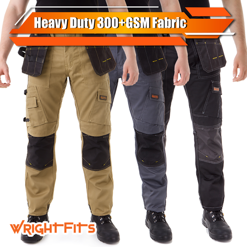 Men Pro Builder Work Trousers Black & Grey Heavy Duty Safety Combat ...