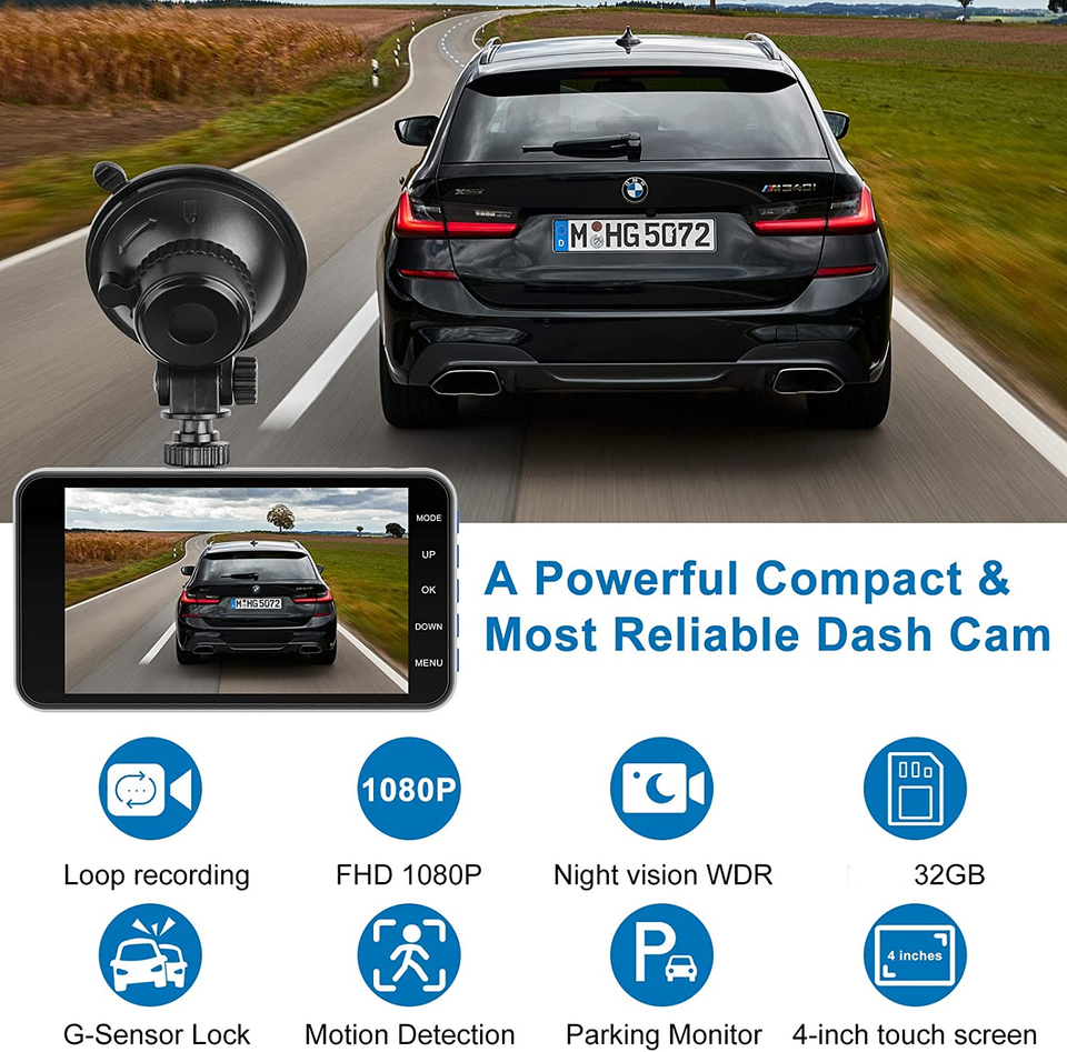 Dash Cam Front and Rear,Dual Car Camera with 32G SD Card 4''IPS Touch ...