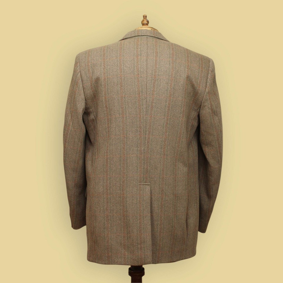 J. Press Tan Herringbone Check Wool Tweed Single Vent Sport Coat 44 R ...