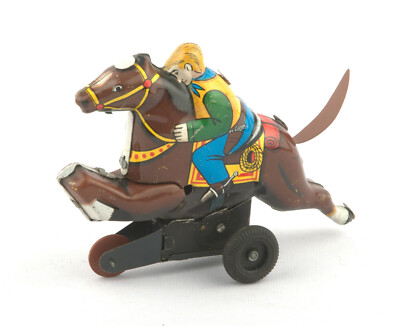 Yone (Japan) Tinplate Friction Drive Cowboy On Horseback (Brown) | eBay UK