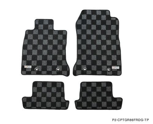 P2M Checkered Flag Front & Rear Carpet Floor Mats Set for BRZ / GR86 22 ...
