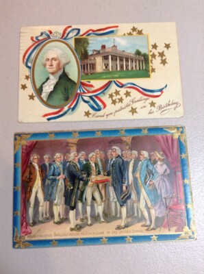 1911 & 1917 President George Washington Post Card Pair Birthday ...