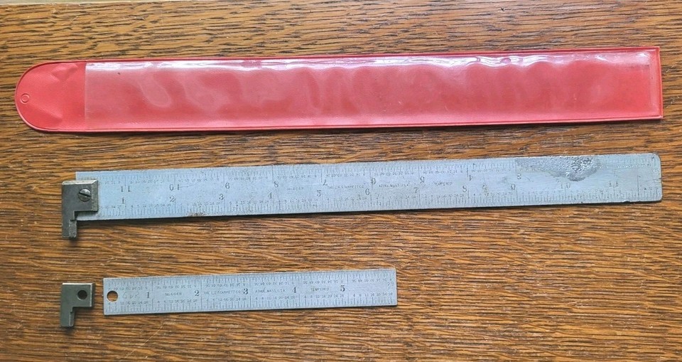 (2) L. S. Starrett No. 604R Hook Rules - 6" & 12" (w/Plastic Cover) USA ...