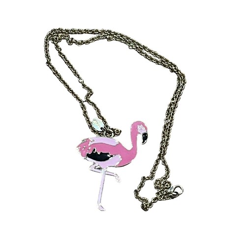 Red Valentino Pink Flamingo Pendant Necklace Gold Chain Womens Tropical ...