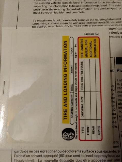 Genuine OEM GM Tire Info Label 19206430 for sale online | eBay