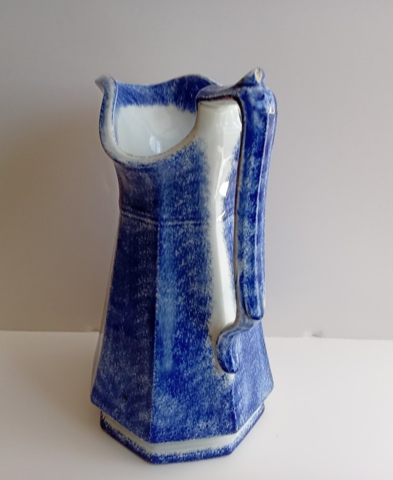 ANTIQUE STAFFORDSHIRE BLUE SPATTERWARE DECORATED TALL PANELED WATER ...