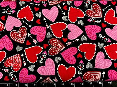 BTY Yard Sweetheart Heart Arrow Love Valentines Swirl XOXO Cotton ...