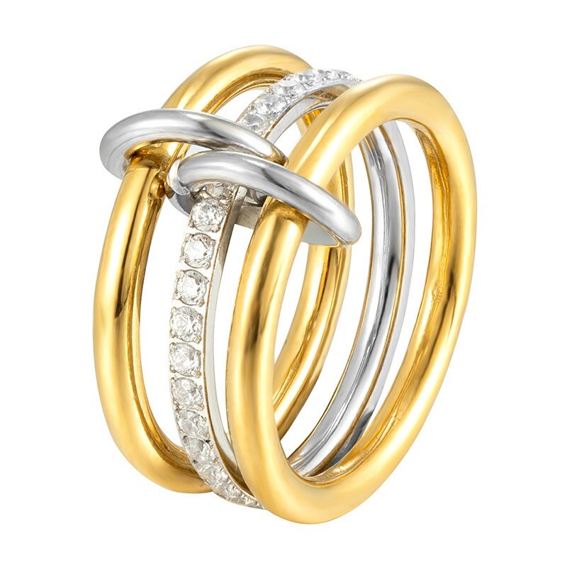 14K Gold Stack Ring, Multi Link Connected Ring, Ring Set Interlocking ...