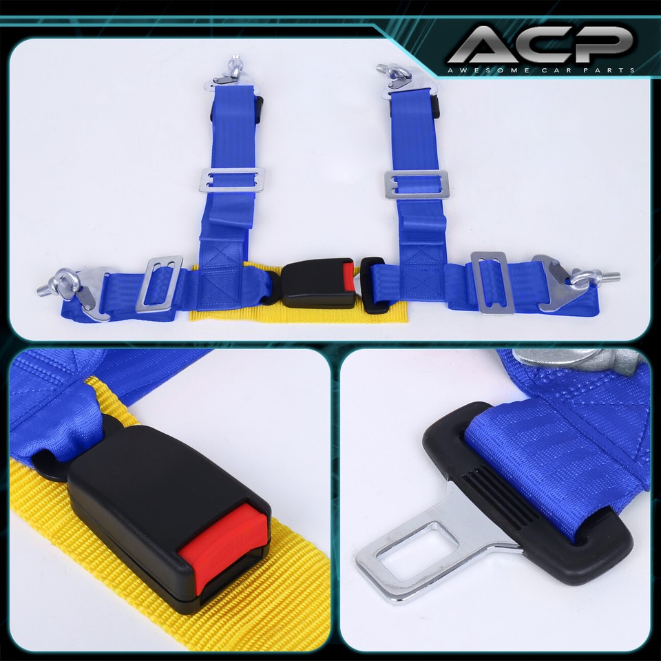 2 X Universal Pair 2" Blue 4 Point Buckle Seat Belt Harness Latch Link ...