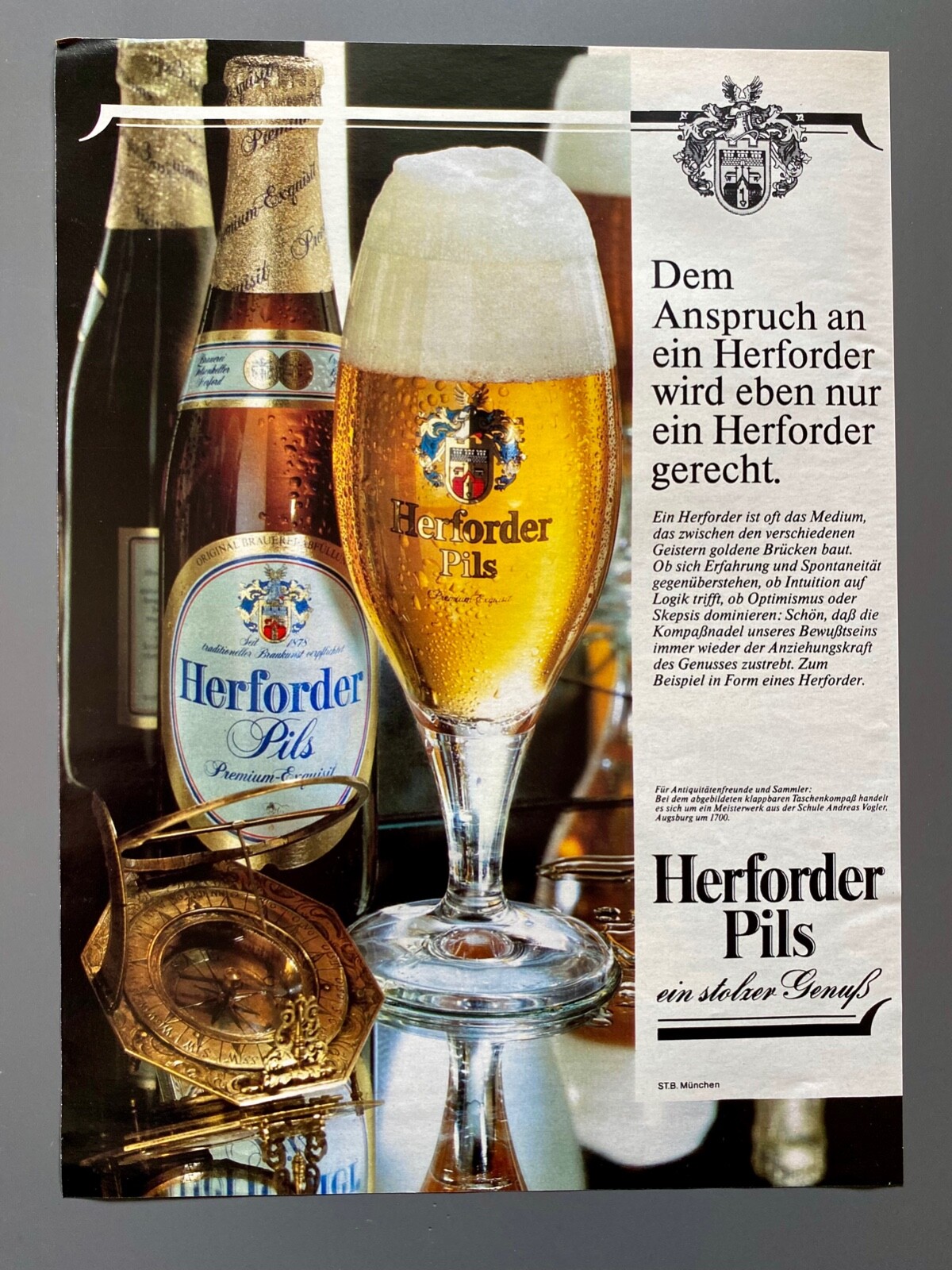 Herforder Pils Bier Brauerei Original 1982 Vintage Advert Werbung ...