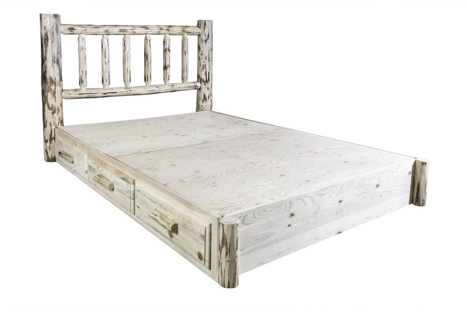 Log Platform Beds with Storage Drawers QUEEN SIZE Amish Made Beds Lodge ...