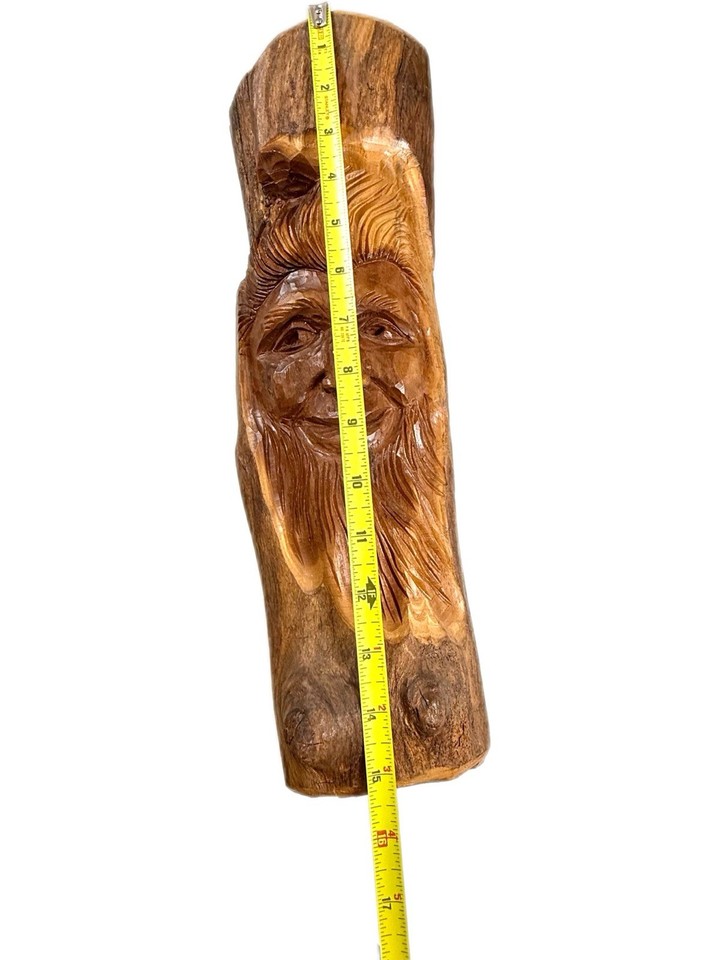 Wood Spirit Wizard Face Carving – Handcrafted Tree Log Folk Art ...