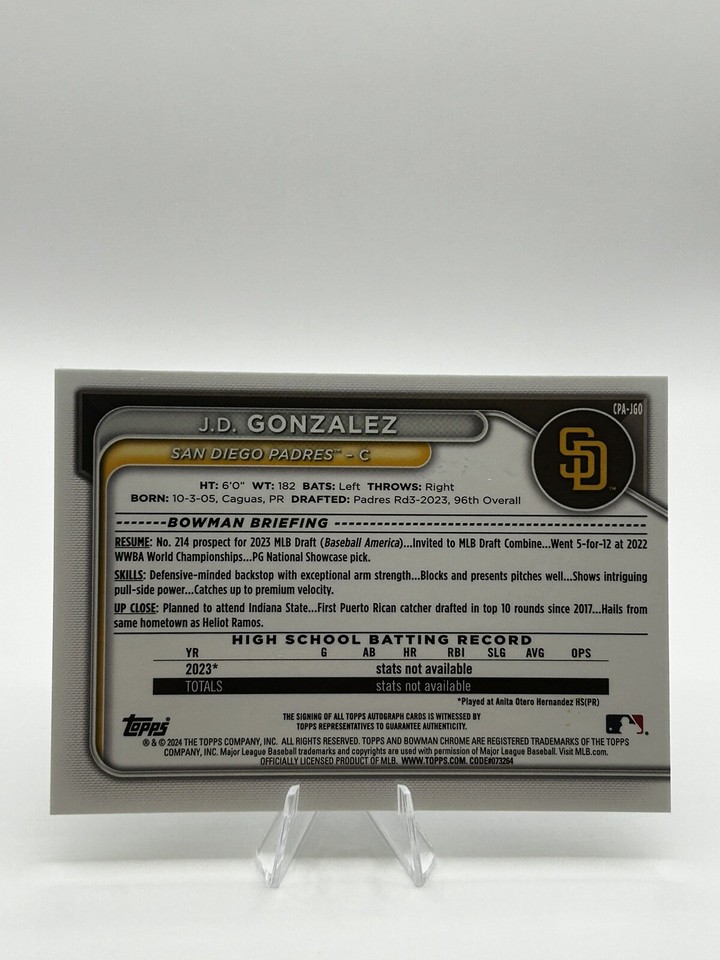 2024 Bowman 1st JD Gonzalez Green Shimmer Refractor /99 Padres #CPA-JGO Auto | eBay