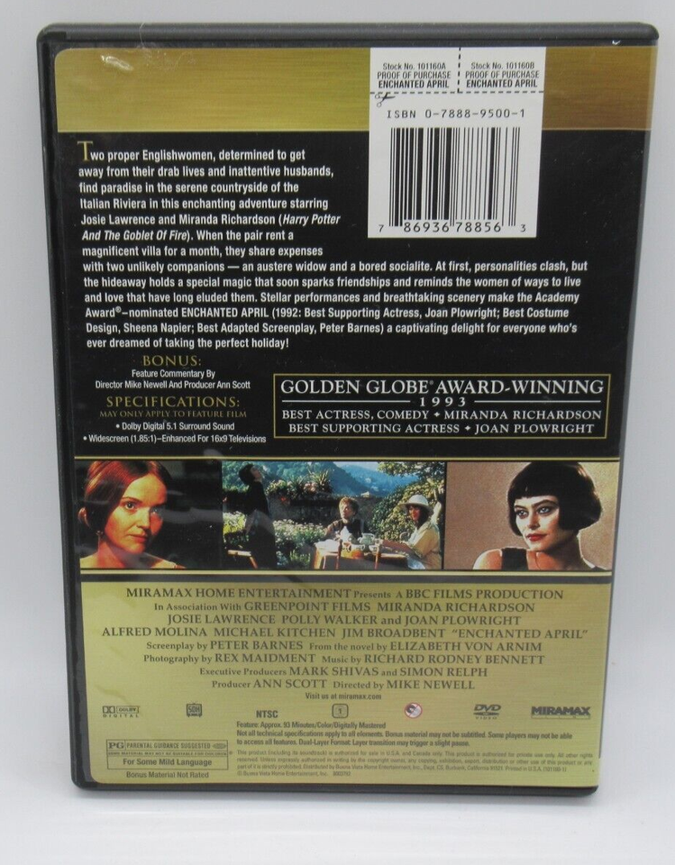 ENCHANTED APRIL - AWARD COLLECTION DVD MOVIE, MIRANDA RICHARDSON, JOSIE ...