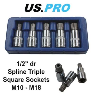 US PRO 5 Piece 1/2" Drive Spline Triple Square Bit Sockets M10 - M18 ...