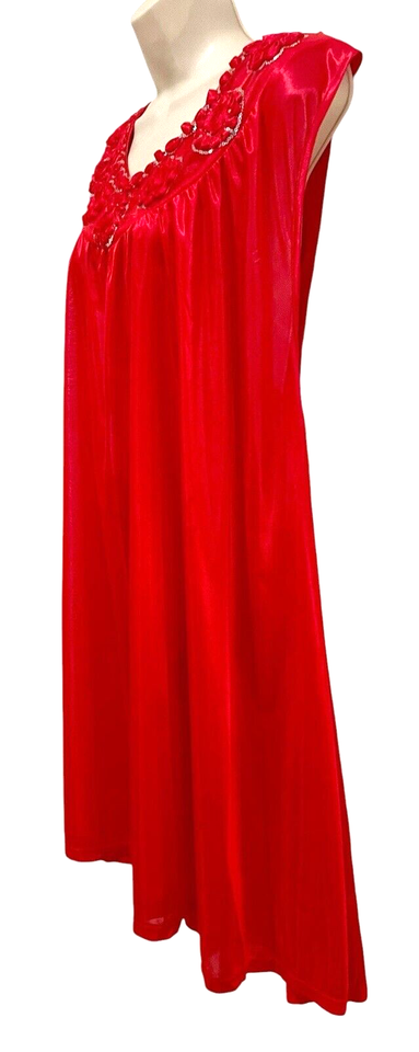 Lati Fashion Intimates Sz 4XL Nightgown Red Floral Sequin Trim Romantic ...
