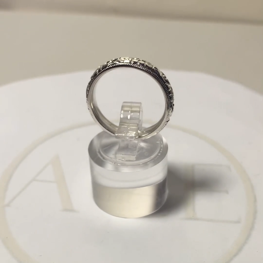 4mm Bespoke Hand Engraved Sterling Silver Court Comfort Wedding Rings ...