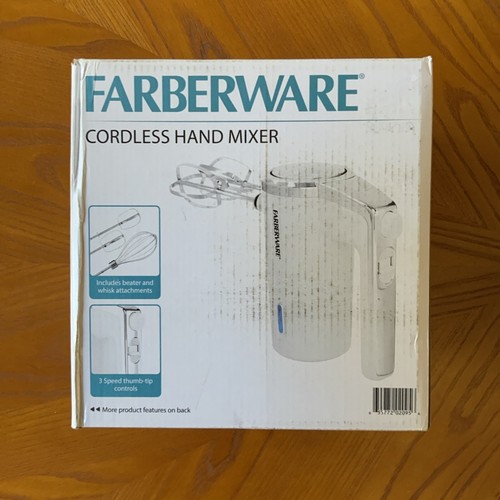 FARBERWARE White Cordless Rechargeable 3-Speed Hand Mixer W/Wisk-Beater ...