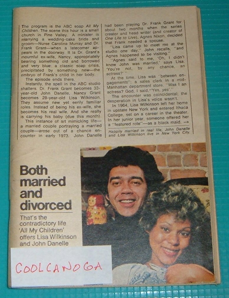 1978 TV ARTICLE ~ LISA WILKINSON & JOHN DANELLE of ALL MY CHILDREN SOAP ...