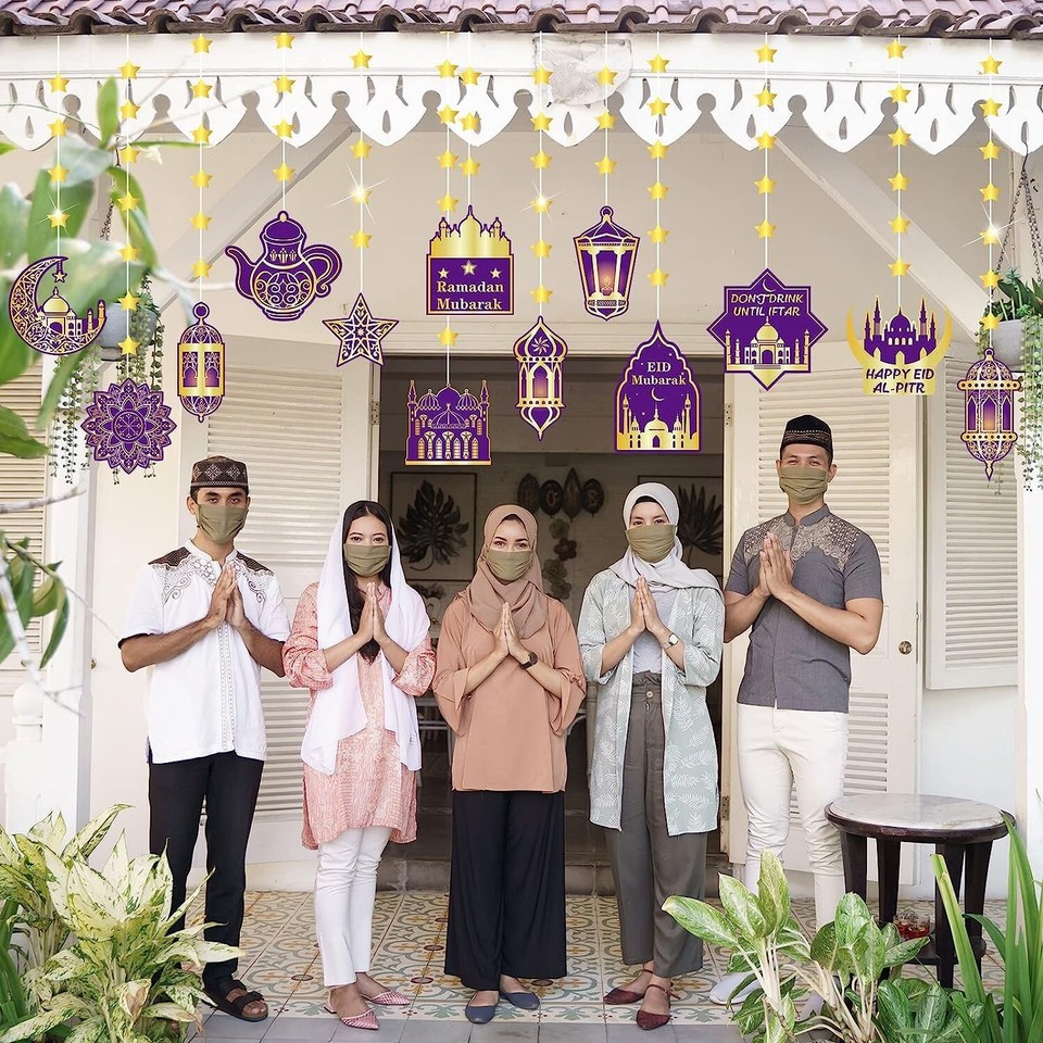 13 Pcs Ramadan Hanging Decorations Eid Streamers Banner Garland Star ...
