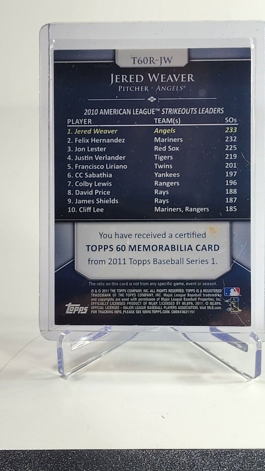 2011 Topps 60 Memorabilia Jared Weaver T60R-JW | eBay