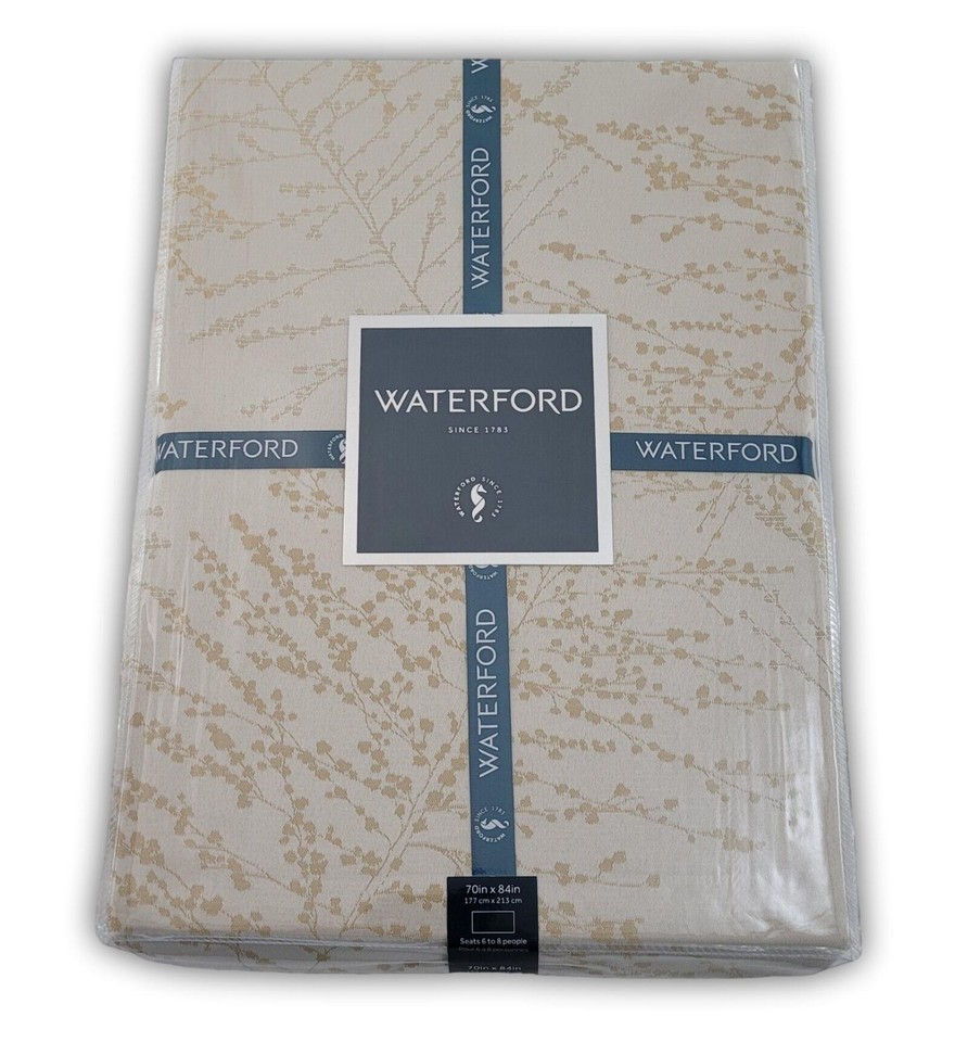 Waterford Tablecloth Ivory Gold Beige Branch Table Linen 70 x 84 Inch ...