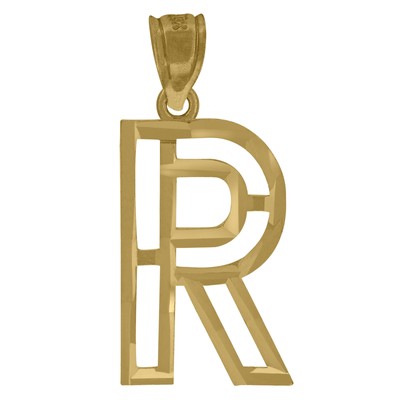 10kt Yellow Gold Unisex Diamond-Cut Initial Alphabet R Charm Pendant | eBay