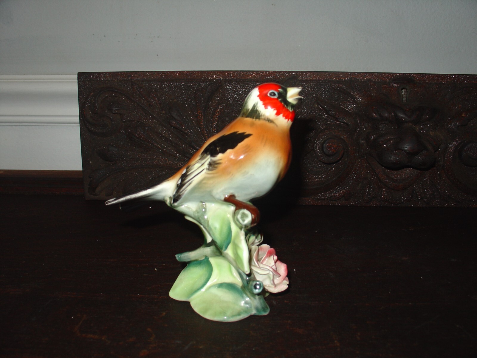 Vintage Lefton Gold Finch Figurine Gloss Colorful Red Face Rose Japan ...