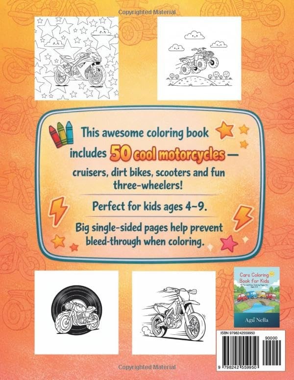 Motorcycle Coloring Book for Kids 4–9: 50 Awesome Motorcycles to Color ...