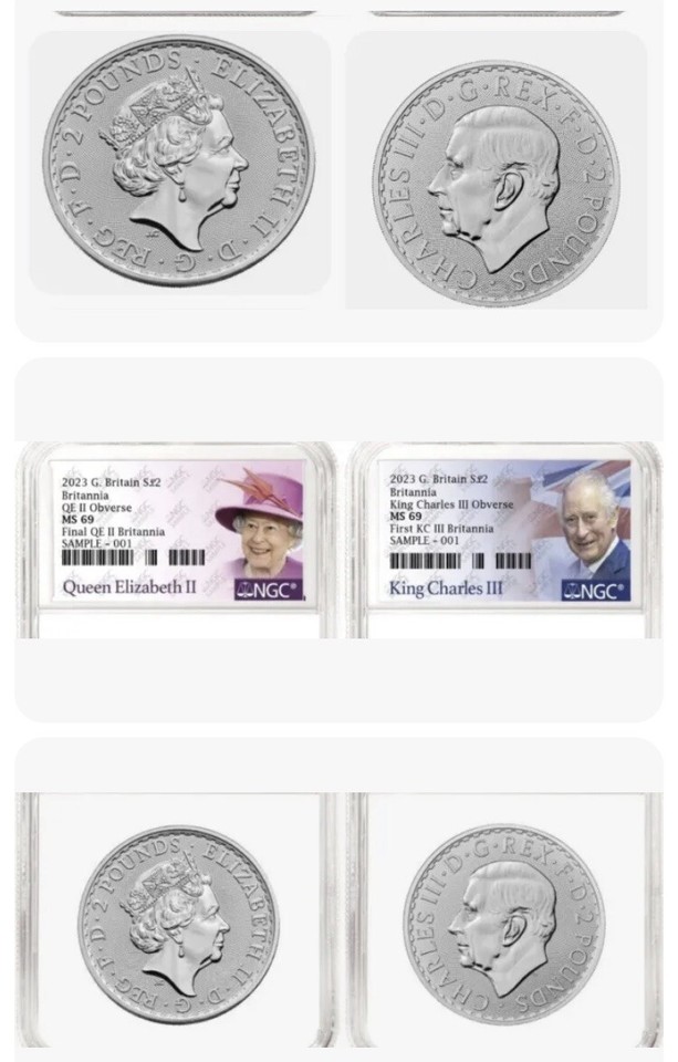 2 coin set 2023 uk 2 pound silver britannia QE II and KC III effigy ngc ...
