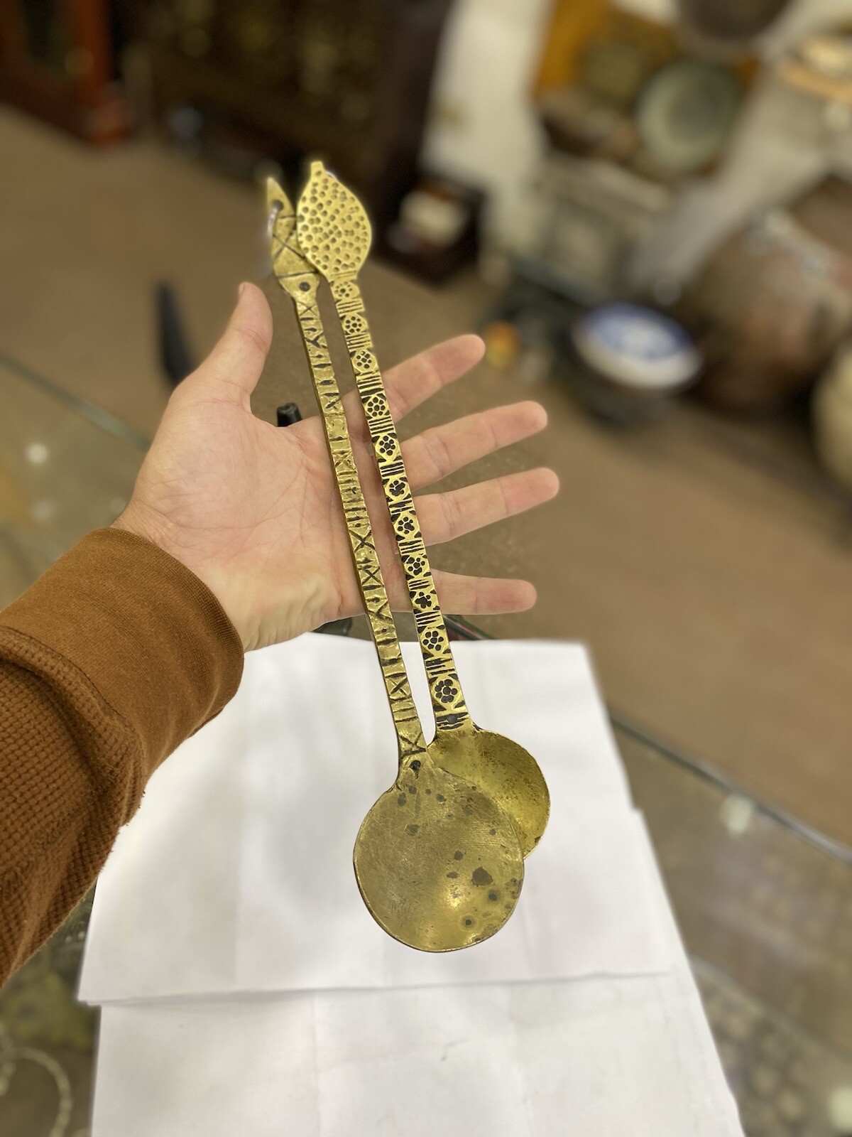 Rare Antique Brass Spoons Middle East Handcrafted Tall Brass Spoons ...