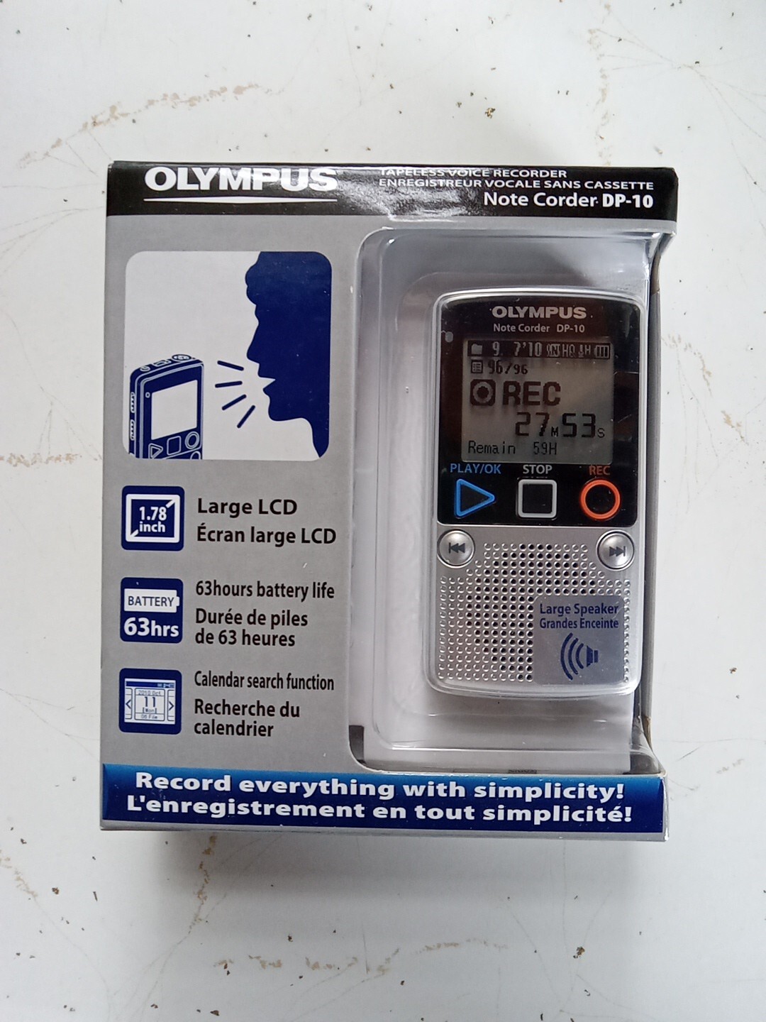 Olympus Dp-10 DP10 Digital Voice Recorder Note Corder 1gb 131 HRS for ...