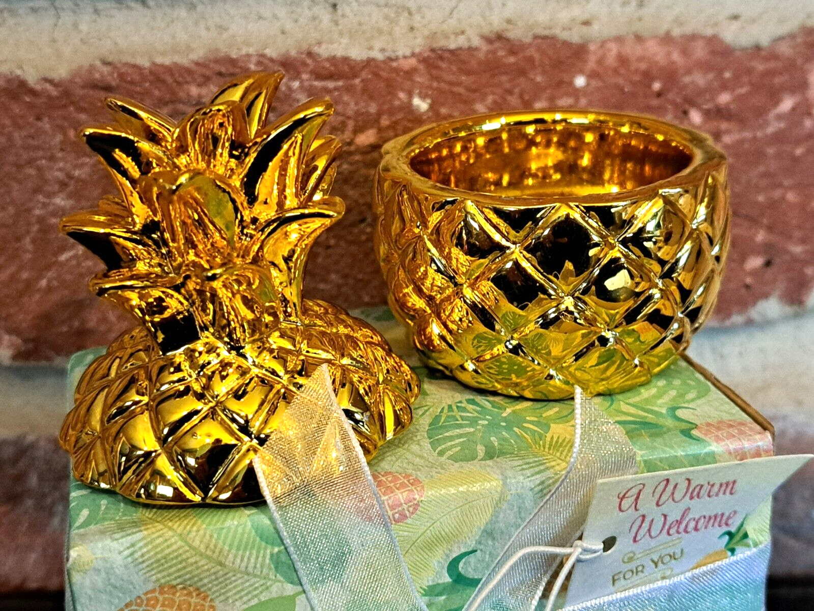Bright Gold Pineapple Trinket Jewellery Box 3.5" Tall Small Items ...